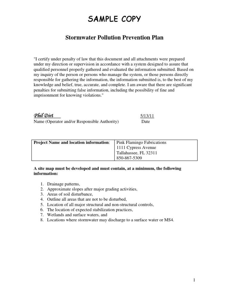 Sample Copy: Stormwater Pollution Prevention Plan | PDF | Stormwater ...