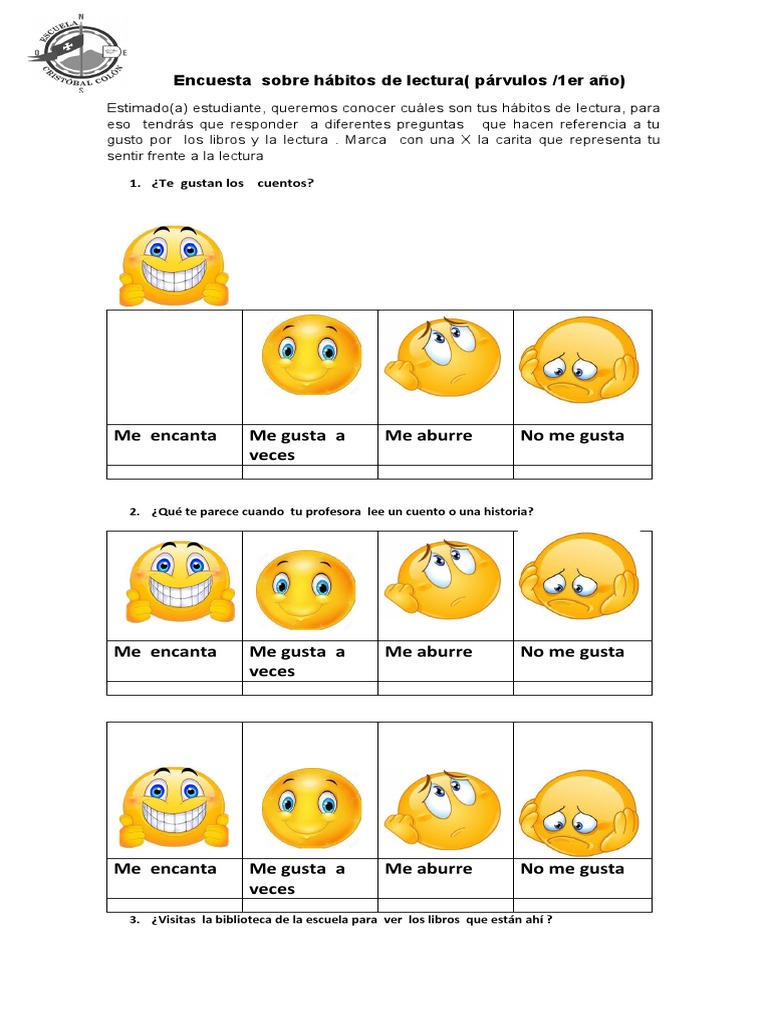 Encuesta Sobre Hábitos de Lectura Párvulos y 1er Año | PDF