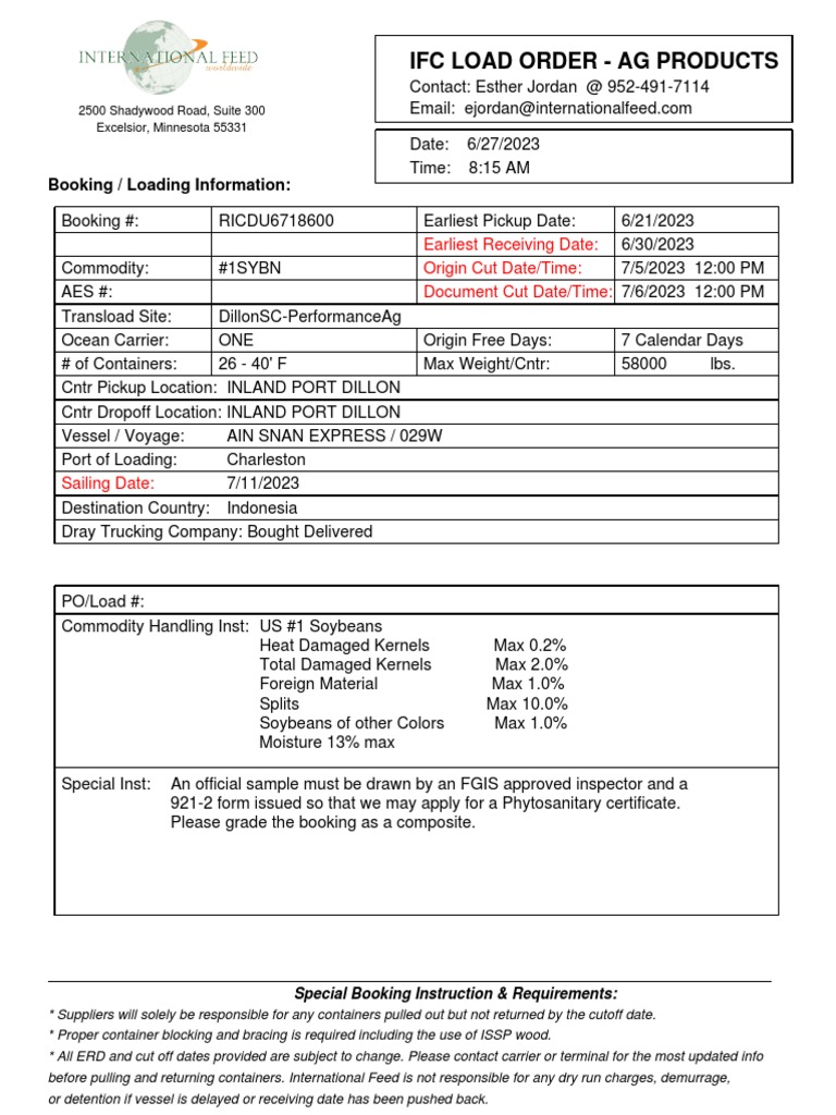 IFC Load Order for Soybeans Shipment | PDF | Transport | Freight Transport