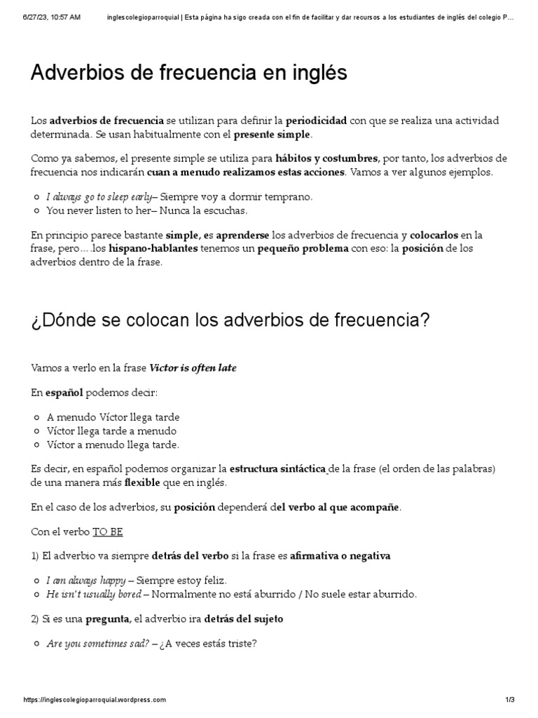 5 - Adverbios de Frecuencia en Inglés | PDF | Adverbio | Verbo