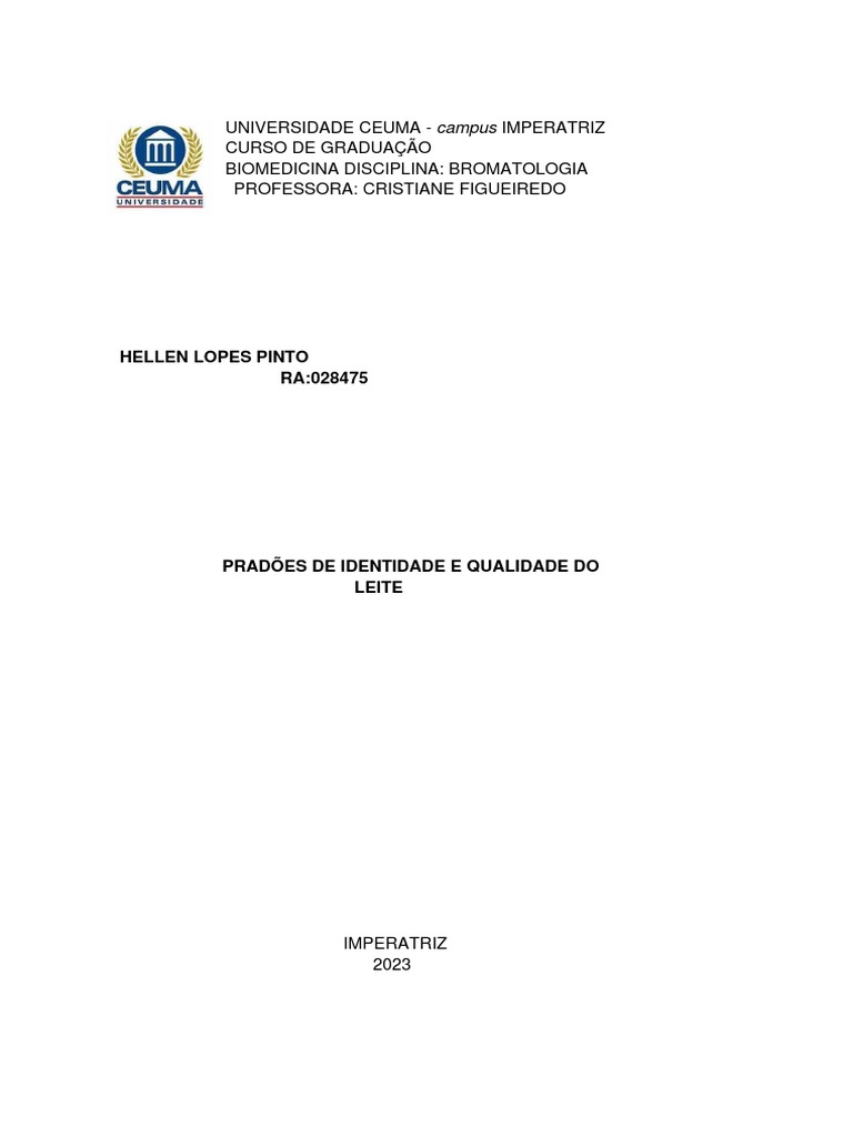 Relatorio 2 Padrões de Identidade e Qualidade Do Leite-Hellen 2 | PDF | Leite | Vitamina