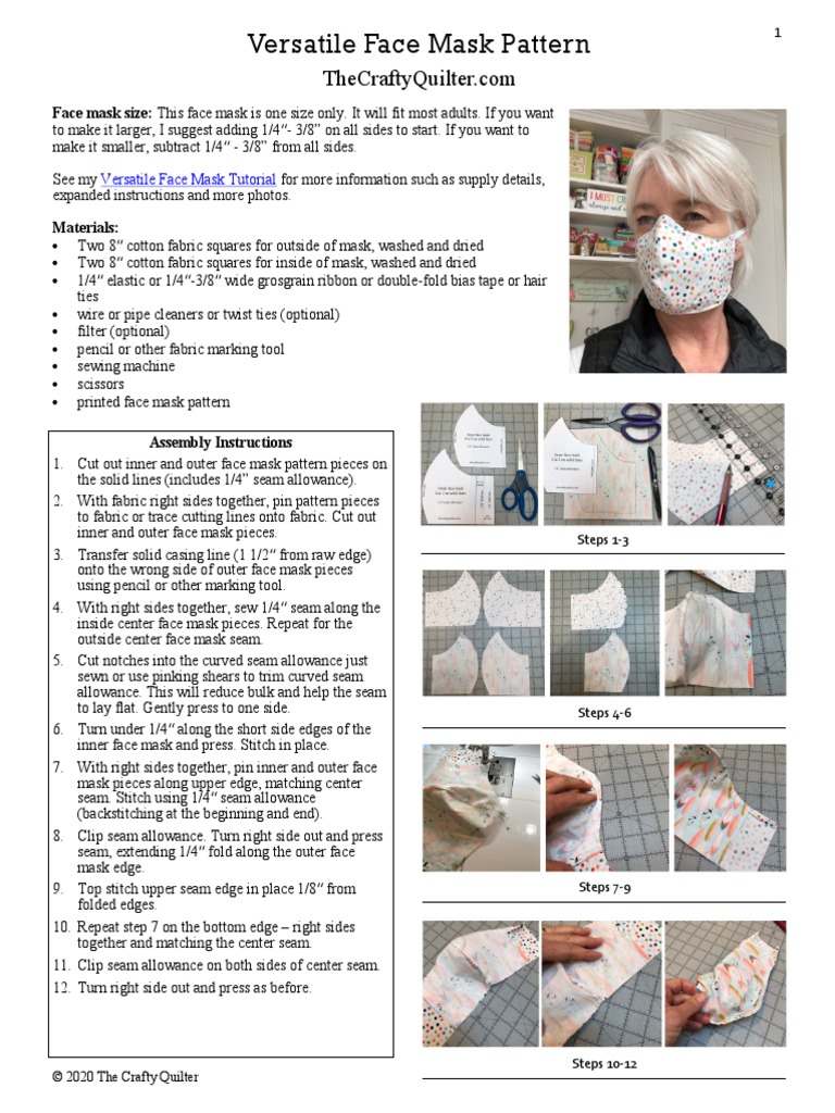 Versatile Face Mask Pattern Instructions | PDF | Seam (Sewing) | Sewing