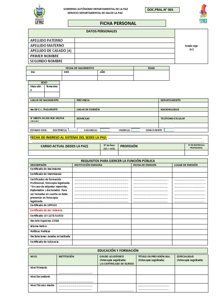 2 Form. Ficha Personal | PDF
