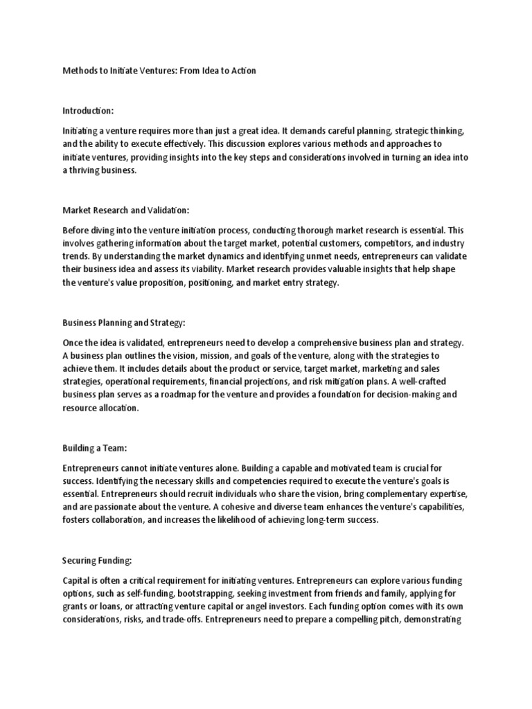 Methods To Initiate Ventures From Idea To Action | PDF ...