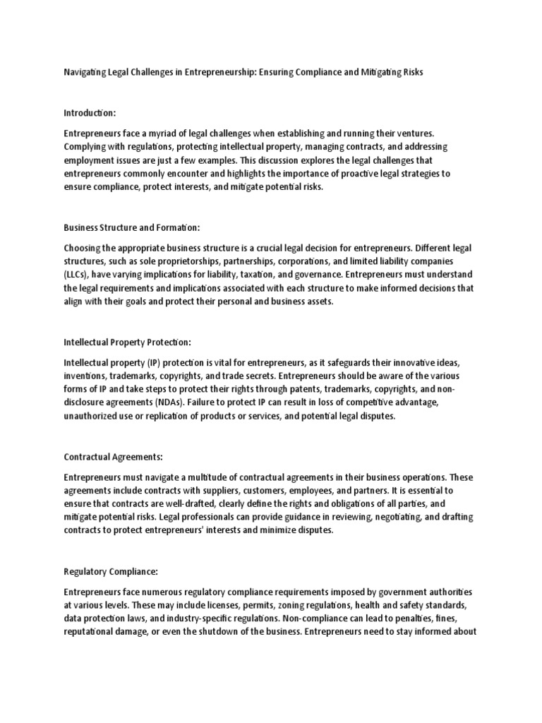 Navigating Legal Challenges in EntrepreneurshipEnsuring Compliance and ... Navigating Legal Challenges in EntrepreneurshipEnsuring Compliance and ...