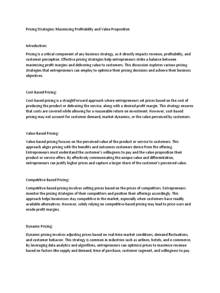 Pricing Strategies Maximizing Profitability and Value Proposition | PDF ...