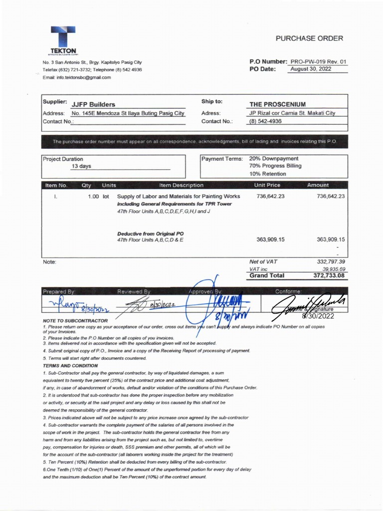 PO PRO-PW-019 Rev. 01 With Deductive - JJFP Subcon Painting Works at ...