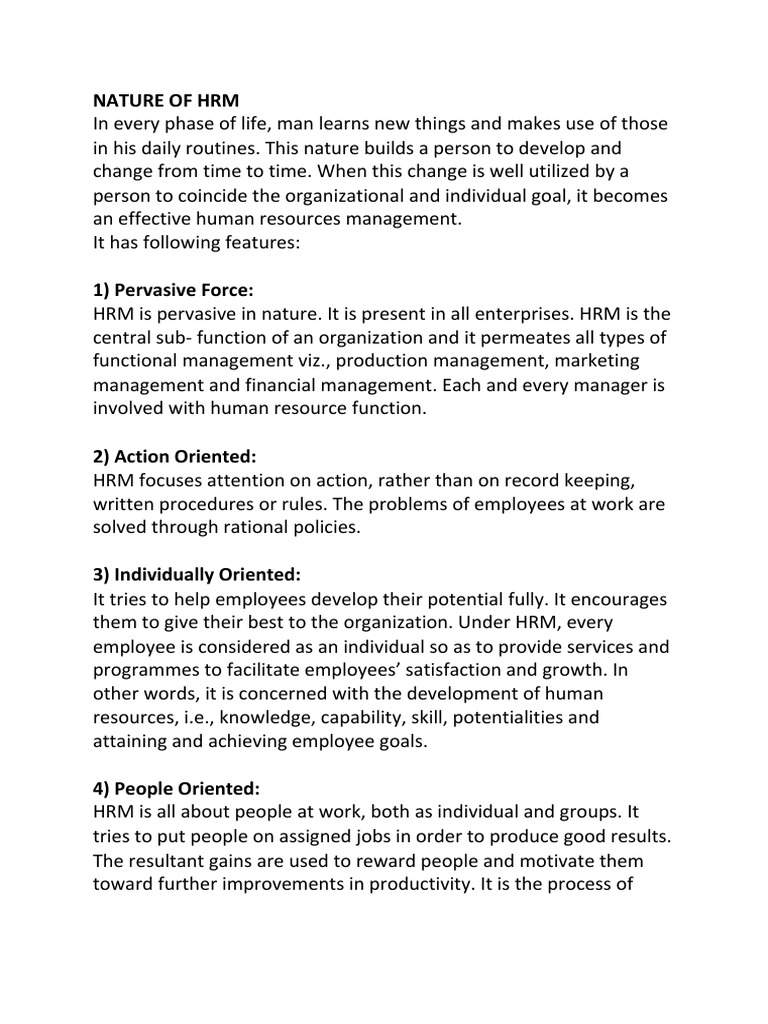 Nature of HRM | Download Free PDF | Human Resource Management | Human ...