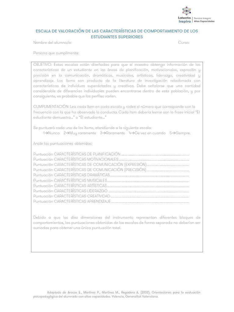 Escalas de Renzulli SCRBSS | PDF | Comunicación | Creatividad