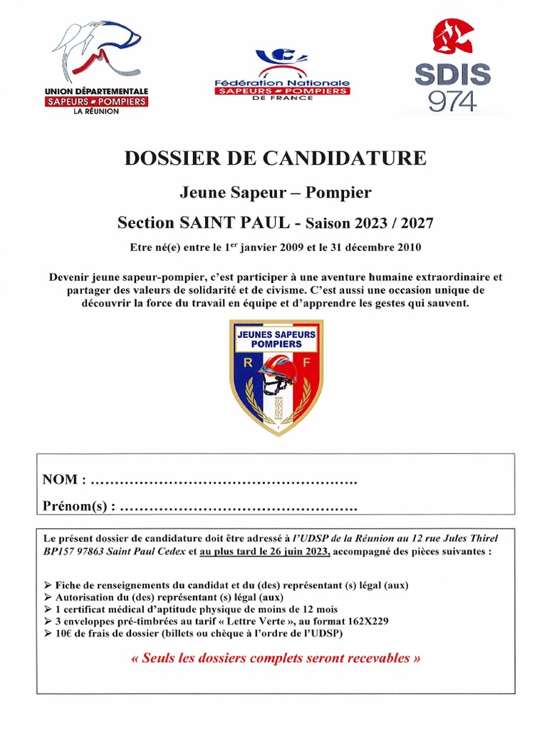 Dossier Candidature JSP Saint Paul Udsp974 | PDF