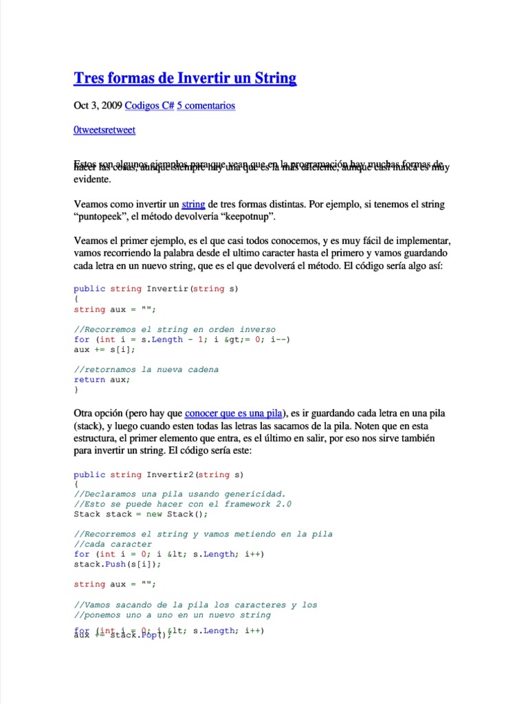 PDF Tres Formas de Invertir Un String Compress | PDF | C Sharp ... PDF Tres Formas de Invertir Un String Compress | PDF | C Sharp ...