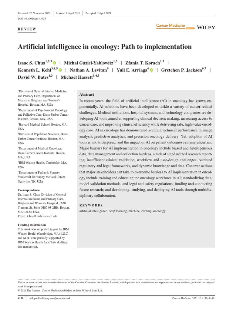 Cancer Medicine - 2021 - Chua - Artificial Intelligence in Oncology Path To Implementation | PDF ...