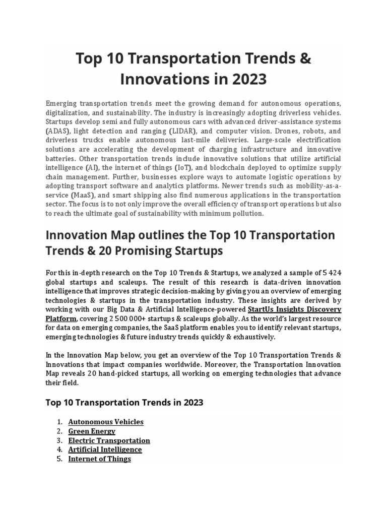 Top 10 Transportation Trends | PDF | Electric Vehicle | Internet Of Things