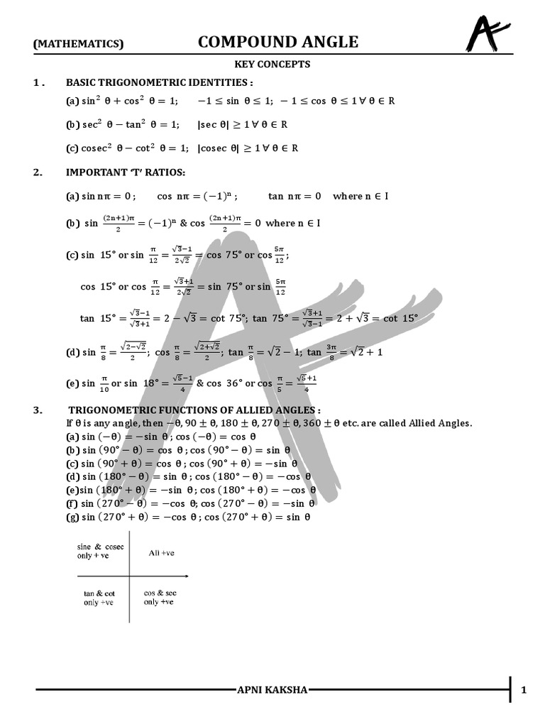 Sheet - 01 - Compound Angle | PDF | Trigonometric Functions | Triangle