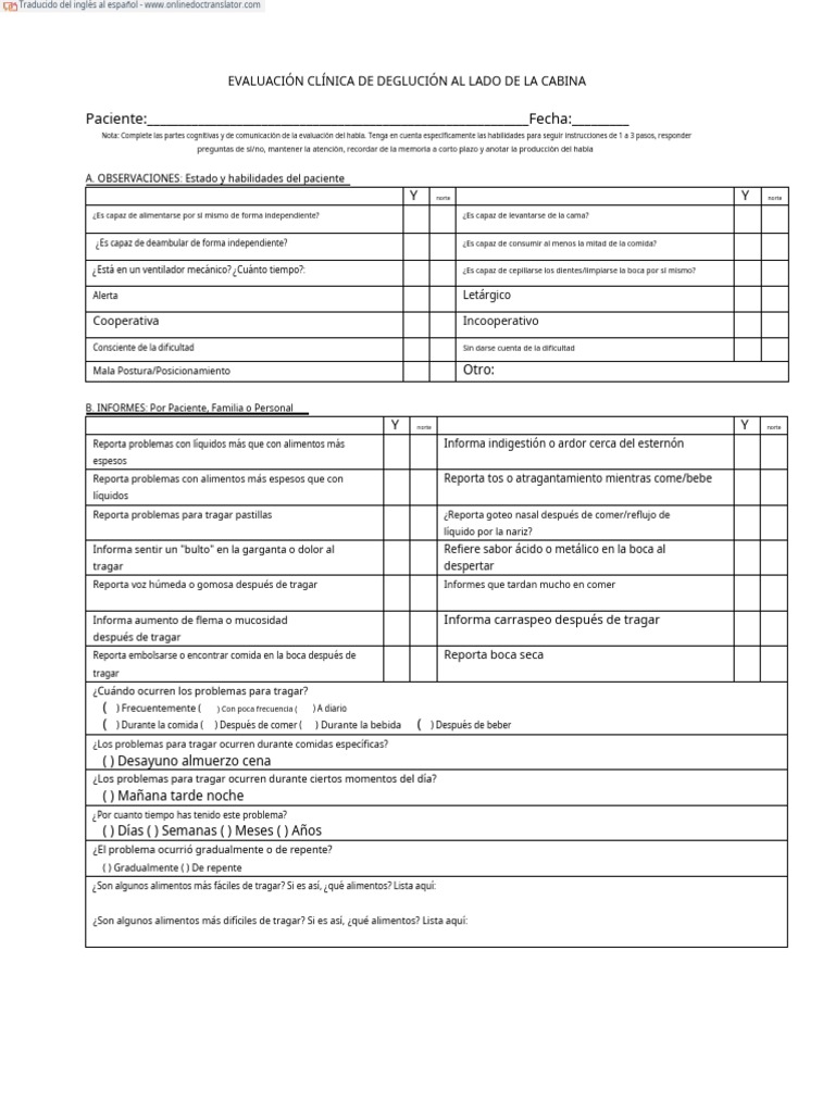 Bedside-Dysphagia-Evaluation en Es | PDF | Boca | Alimentos