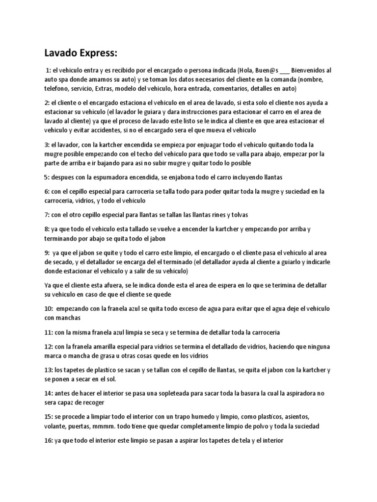 Lavado Express Manual | PDF | Vehículos | Coche