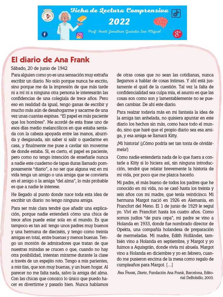 El diario de Ana Frank: Reflexiones íntimas | PDF | Poesía | Ficción ...