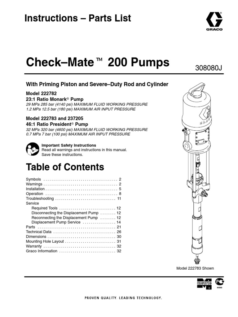 Check-Mate 200 Pumps: Instructions - Parts List | PDF | Pump | Valve