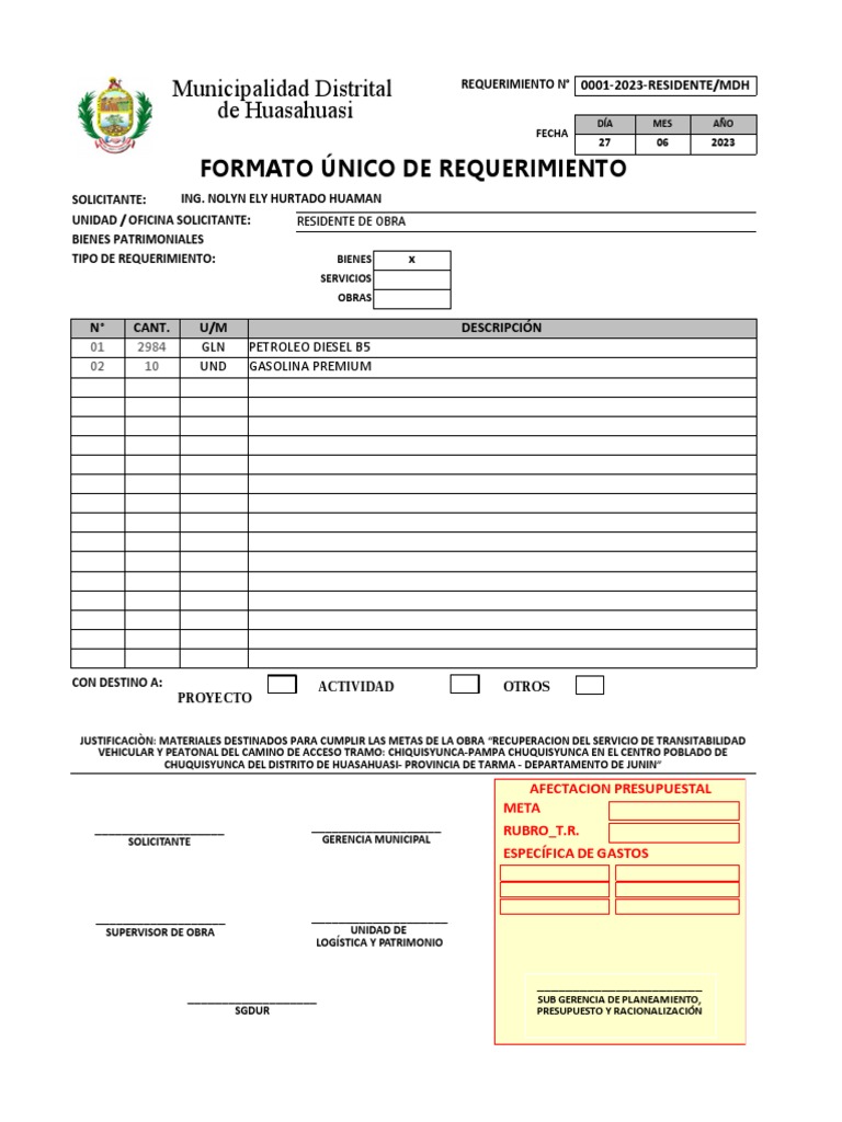 Formato Requerimiento | PDF