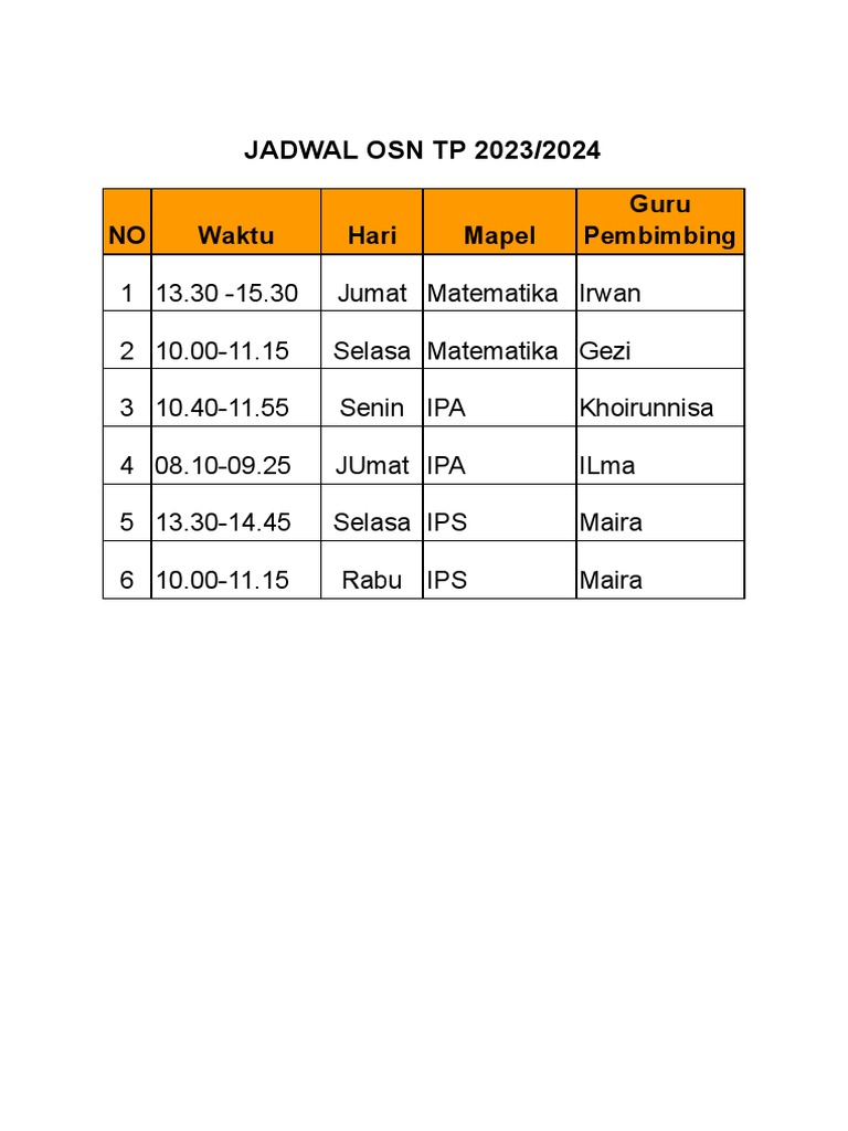 Jadwal Osn TP 2023 - 2024 | PDF
