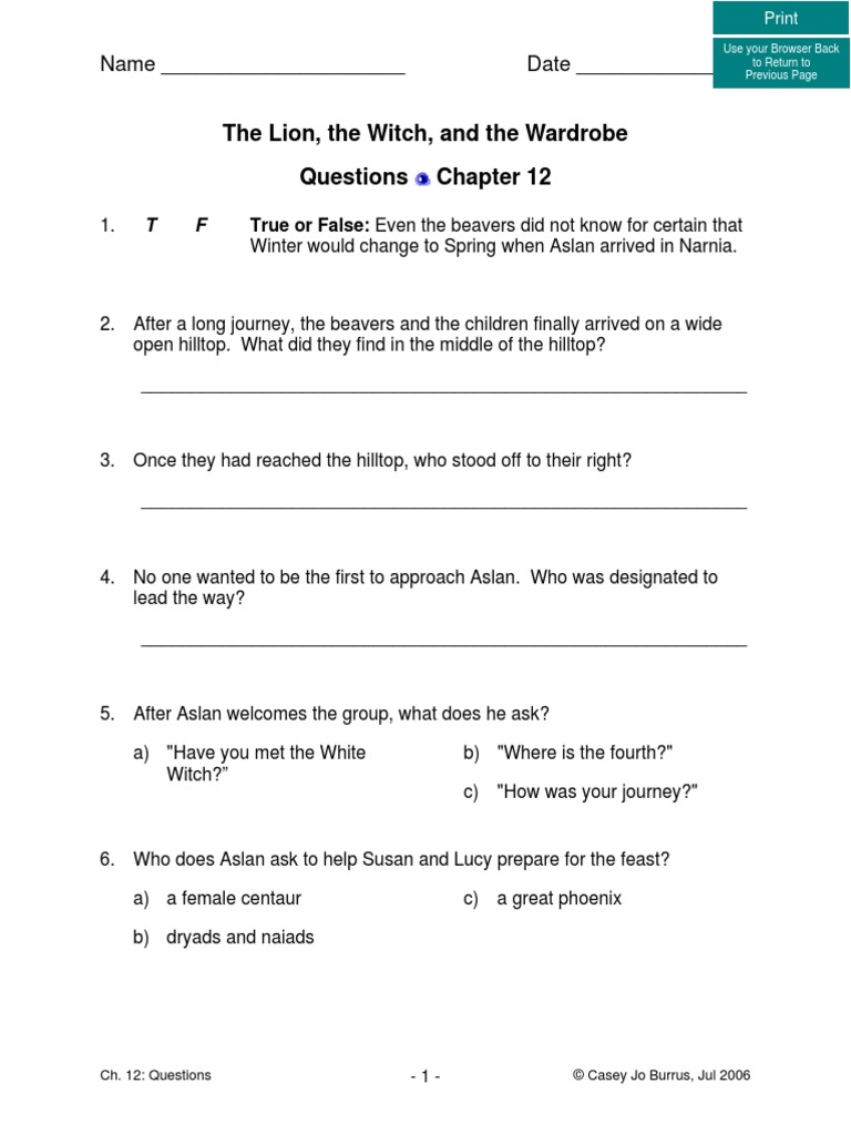 12 Quest | PDF | Aslan | C. S. Lewis