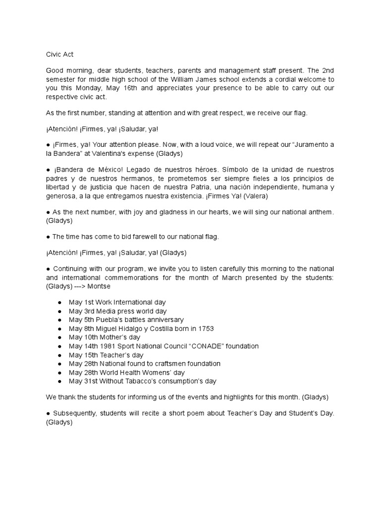 Civic Act - Script | PDF | Cognition