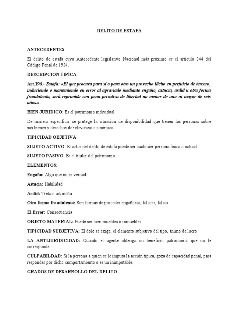 Resumen Del Delito De Estafa Y Otras Defraudaciones Pdf Trucos De