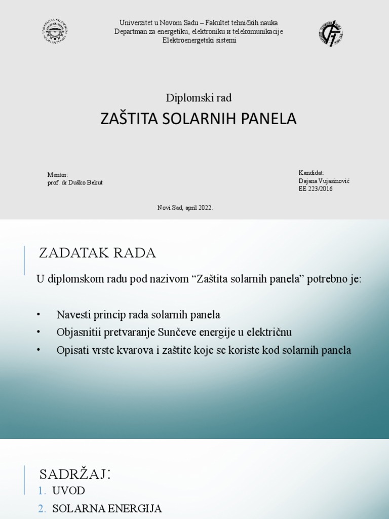 Zaštita Solarnih Panela: Diplomski Rad | PDF