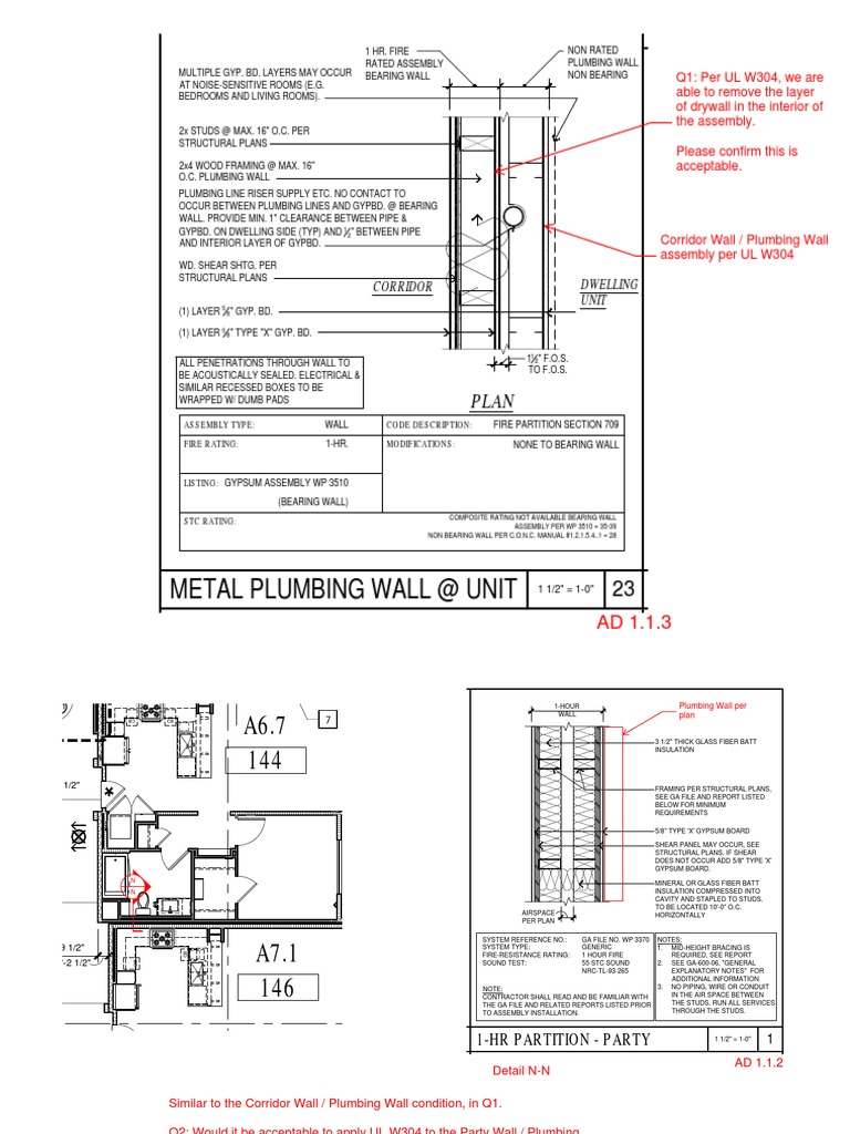 Corridor Plumbing Wall Assembly Per UL W304 (AO) | PDF | Drywall | Wall