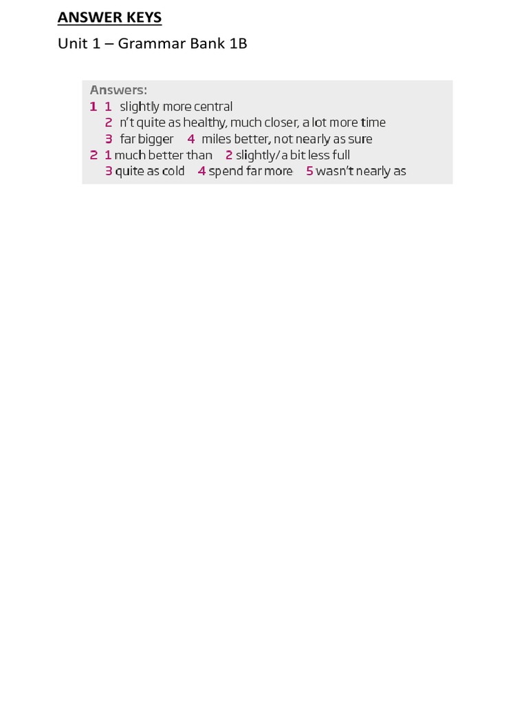 L9 - Unit 1 - Grammar Bank 1B - p137 - Answer Keys | PDF