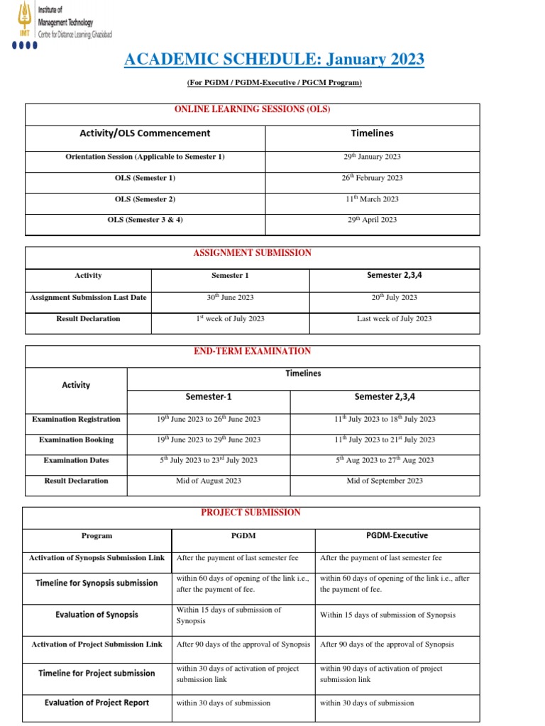 January 2023 Academic Schedule Overview | PDF | Academic Term | Leadership