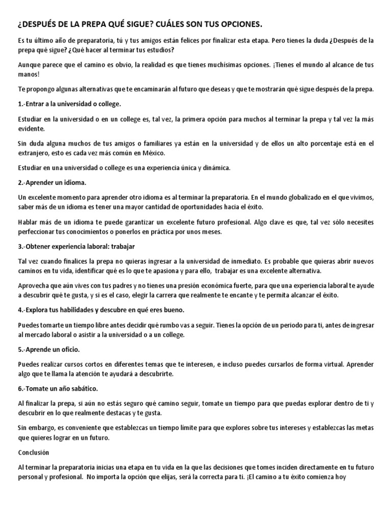 Después de La Prepa Qué Sigue | PDF