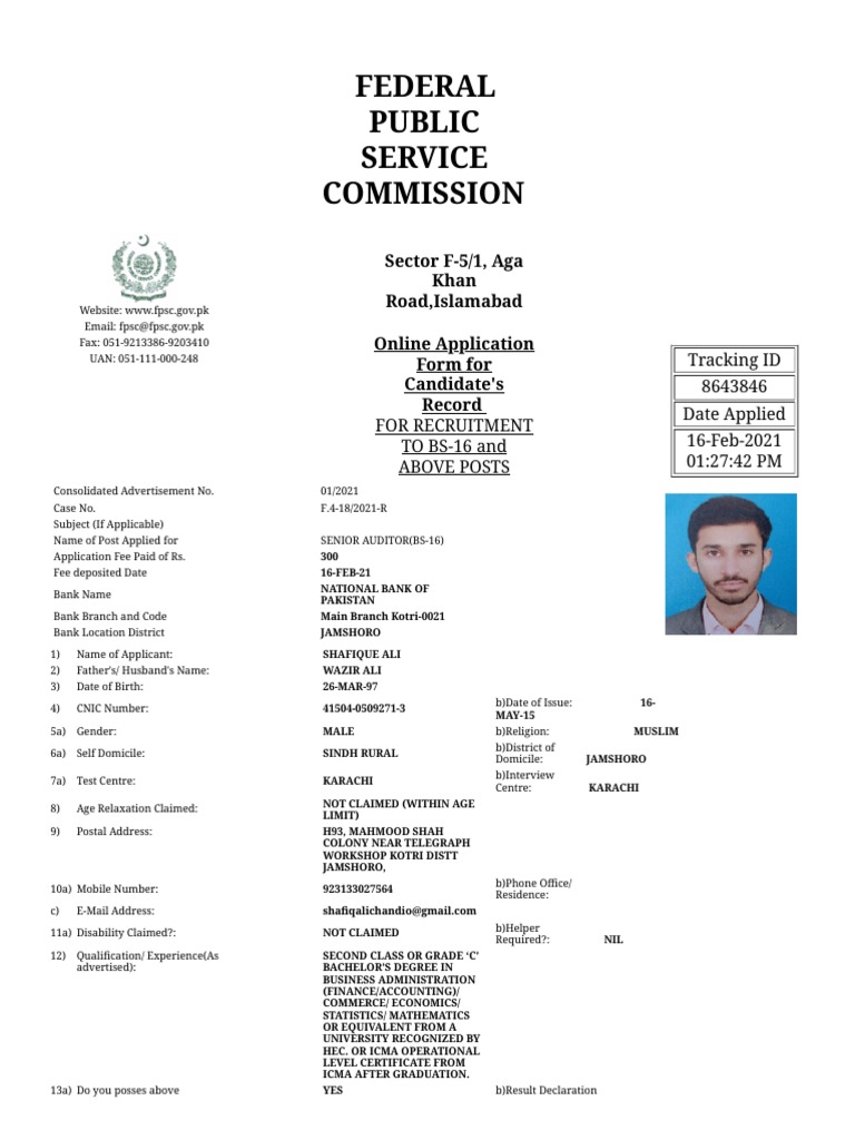 FPSC Senior AuditorApplication Print | PDF