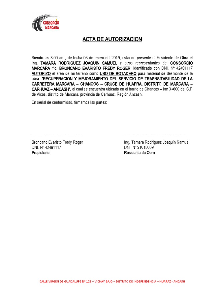 Acta de Autorizacion | PDF