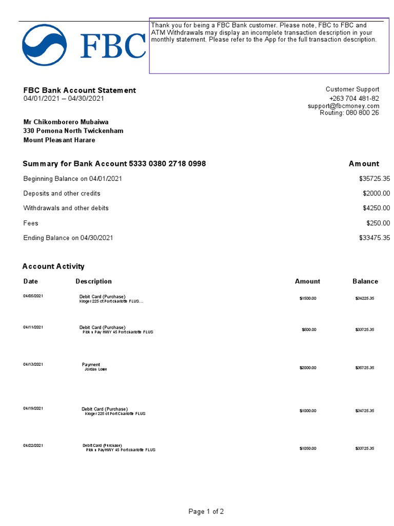Varo Bank Statement | PDF | Debit Card | Banks