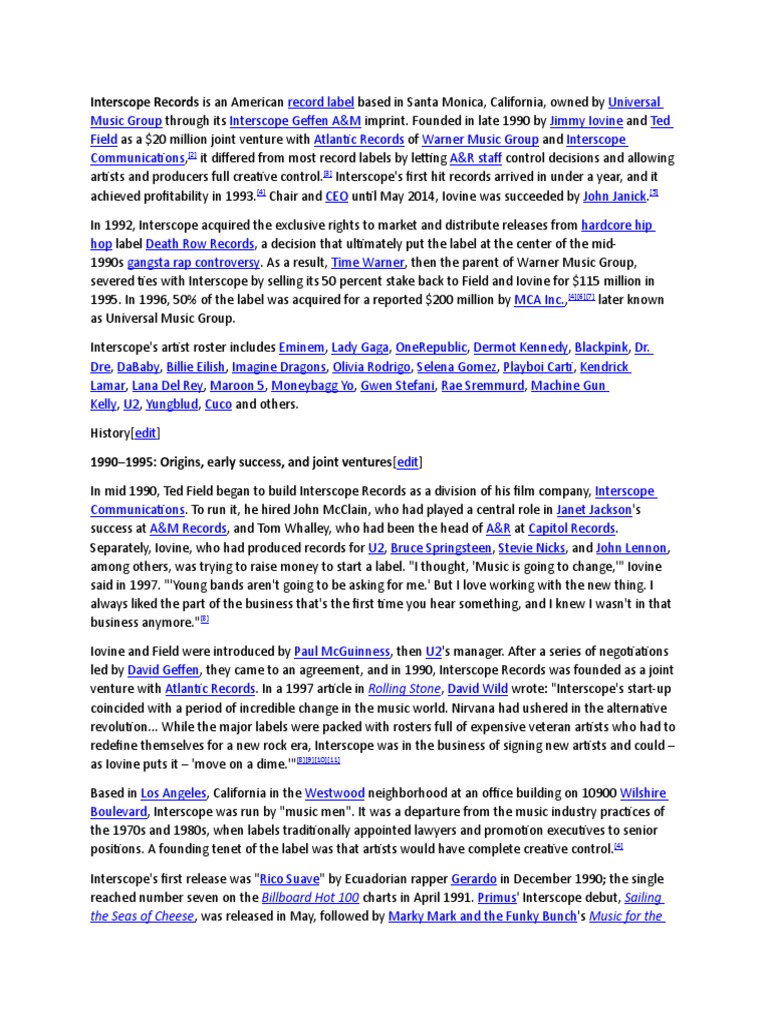 Interscope Records | PDF | Popular Music | American Music