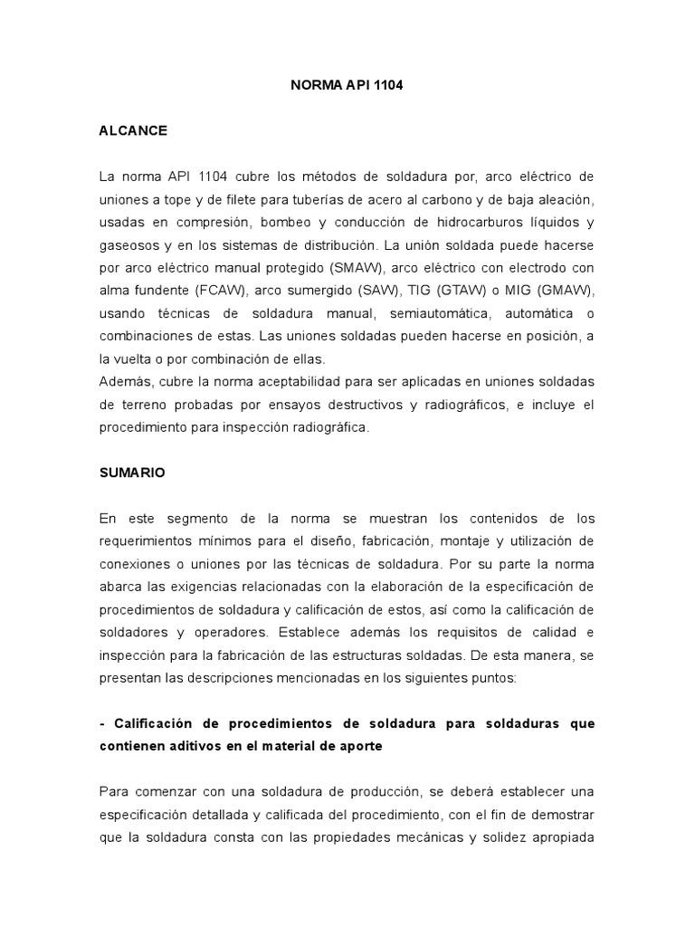 NORMA API 1104 | PDF | Soldadura | Construcción