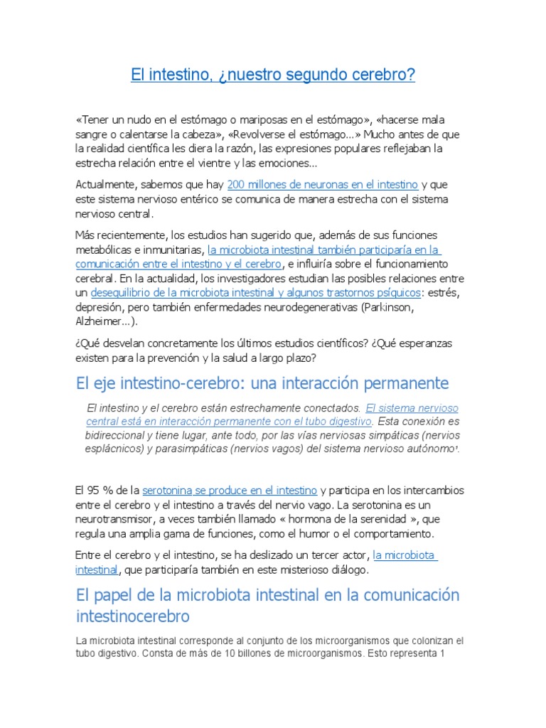 El Intestino El Segundo Cerebro | PDF | Especialidades Medicas ...