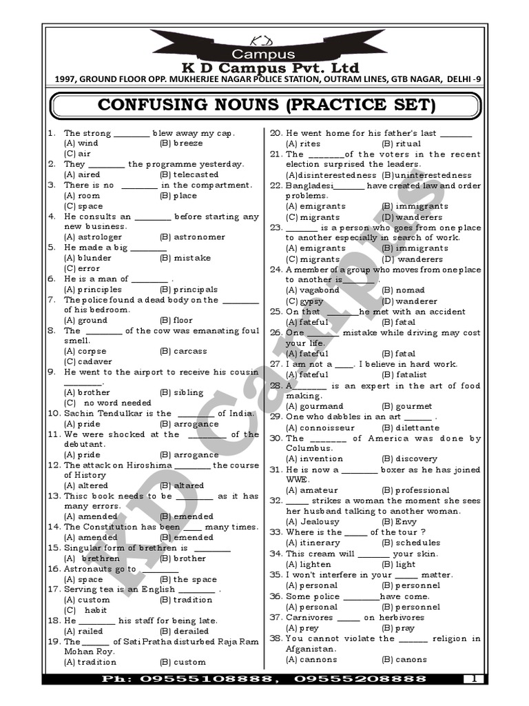 Confusing Nouns (Vol 2) (Practice Set) | PDF