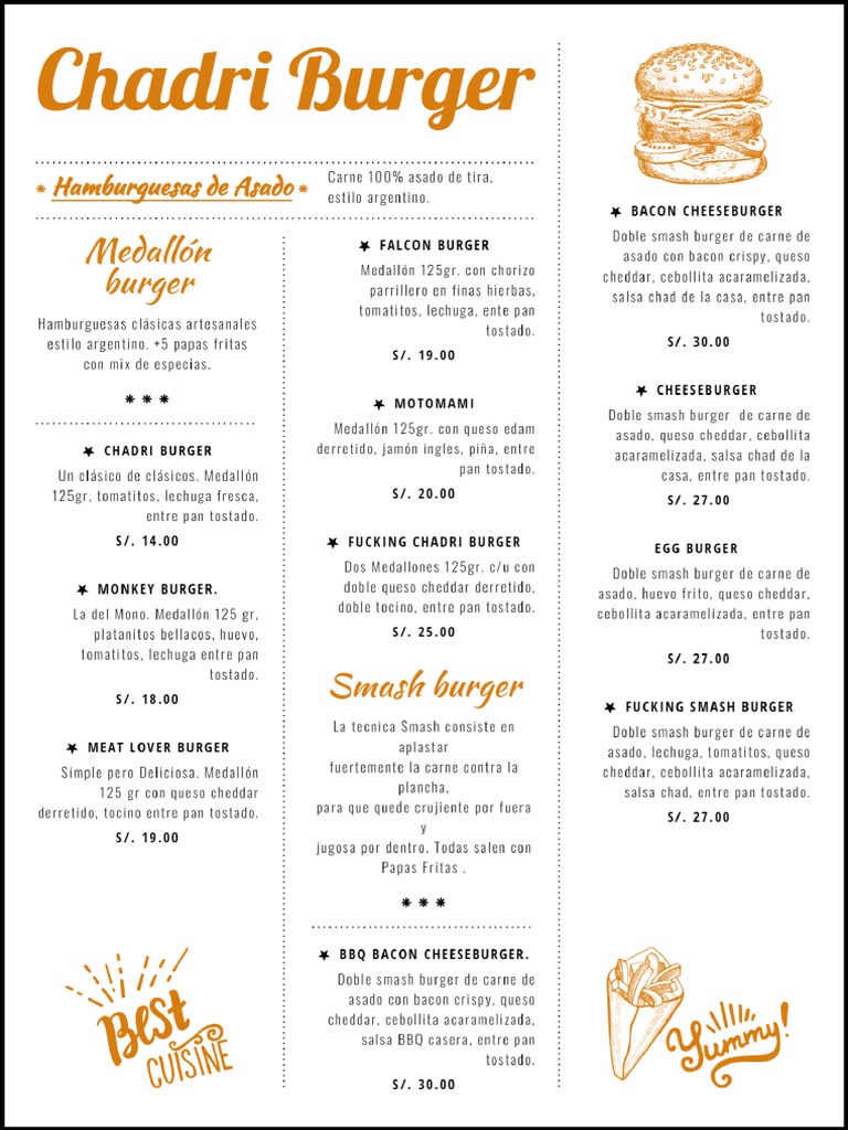 Chadri Burger - Menu | PDF