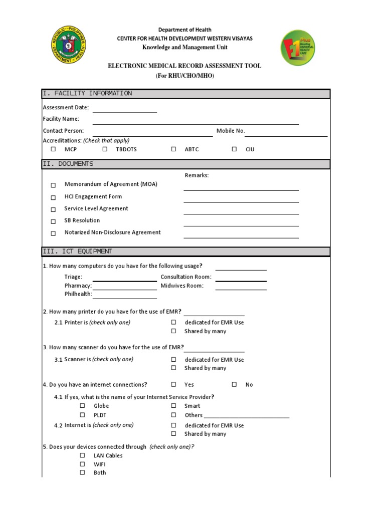 EMR Assessment Tool For RHU | PDF | Electronic Health Record | Internet