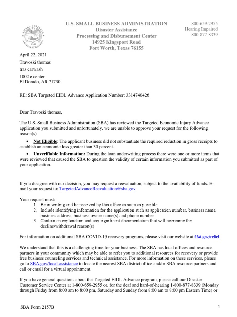 Decision Letter | PDF | Small Business Administration | Business