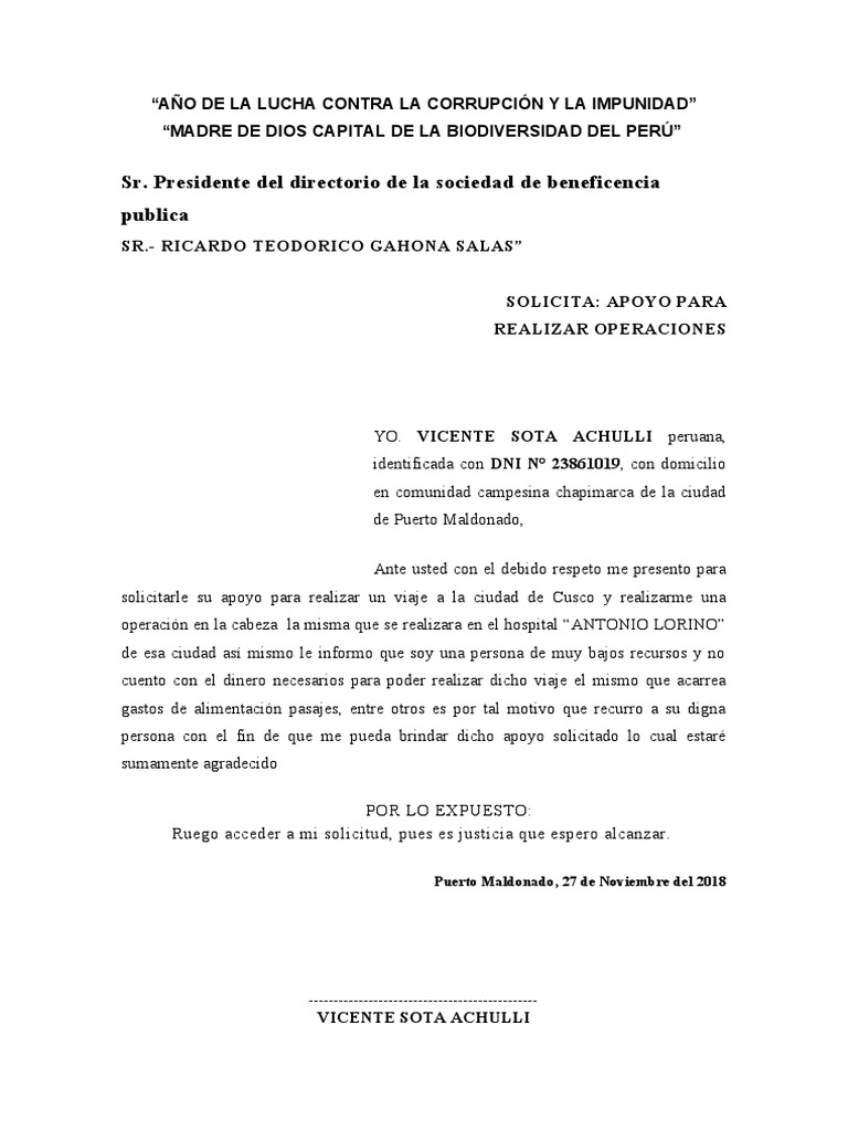 Solicitud de Apoyo | PDF