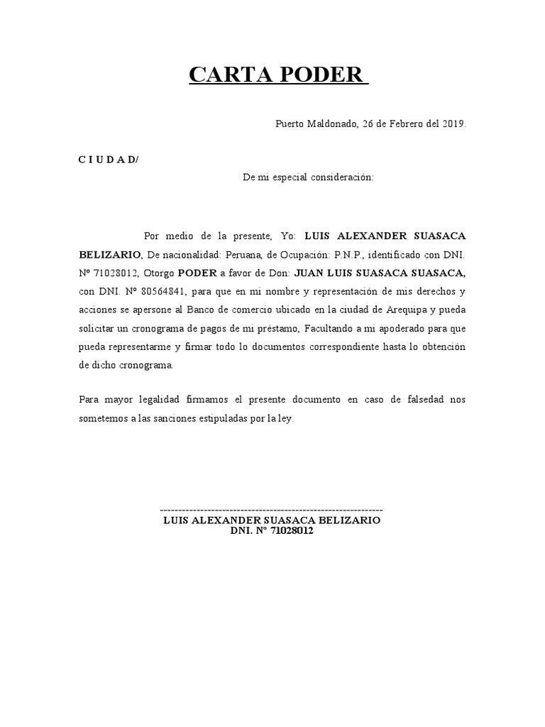 Carta Poder para Solicitar Documentos | PDF