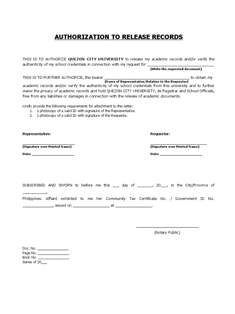 Authorization To Release of Record | PDF