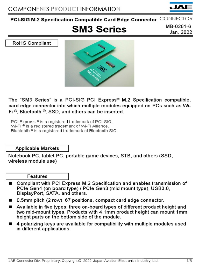 SM3 Series: PCI-SIG M.2 Specification Compatible Card Edge Connector | Download Free PDF ...