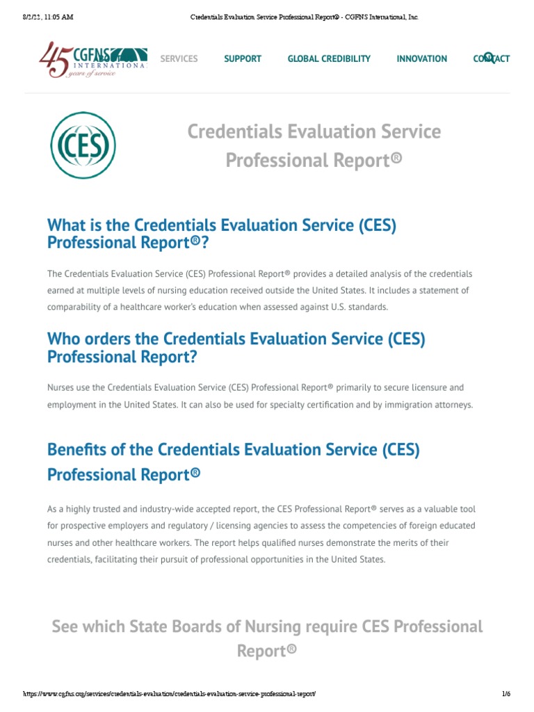Credentials Evaluation Service Professional Report® - CGFNS ...