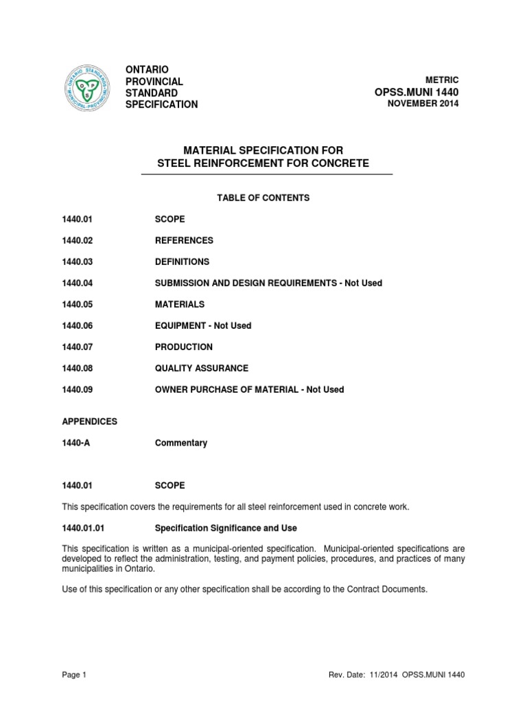 OPSS - MUNI 1440 Nov2014 | PDF | Specification (Technical Standard) | Steel