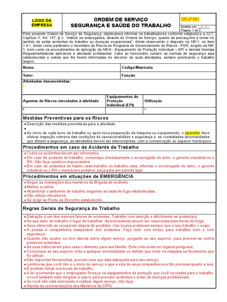 Modelo de Ordem de Serviço de Segurança | PDF