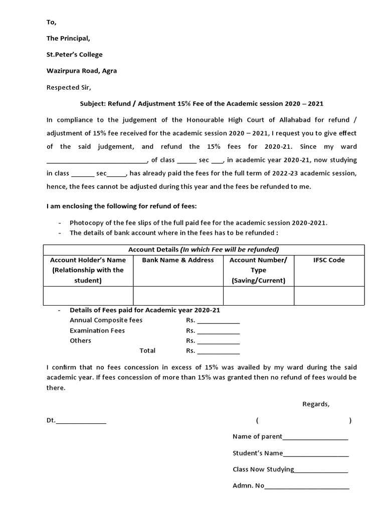 Fees Refund Form | PDF